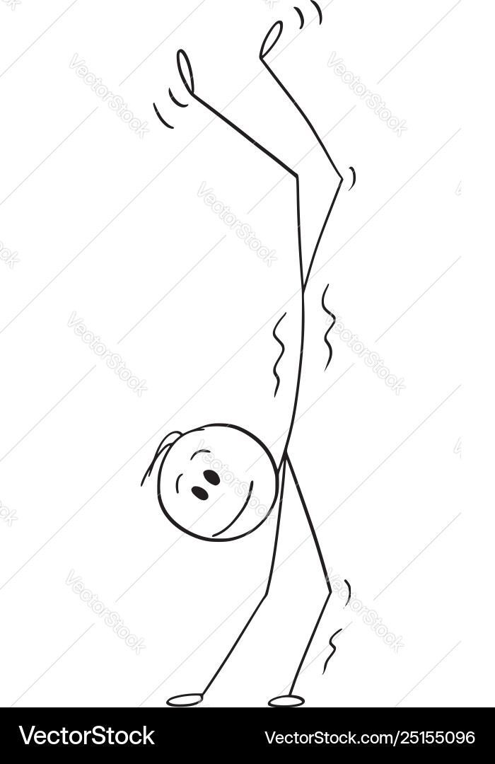 Cartoon smiling man performing a handstand Vector Image