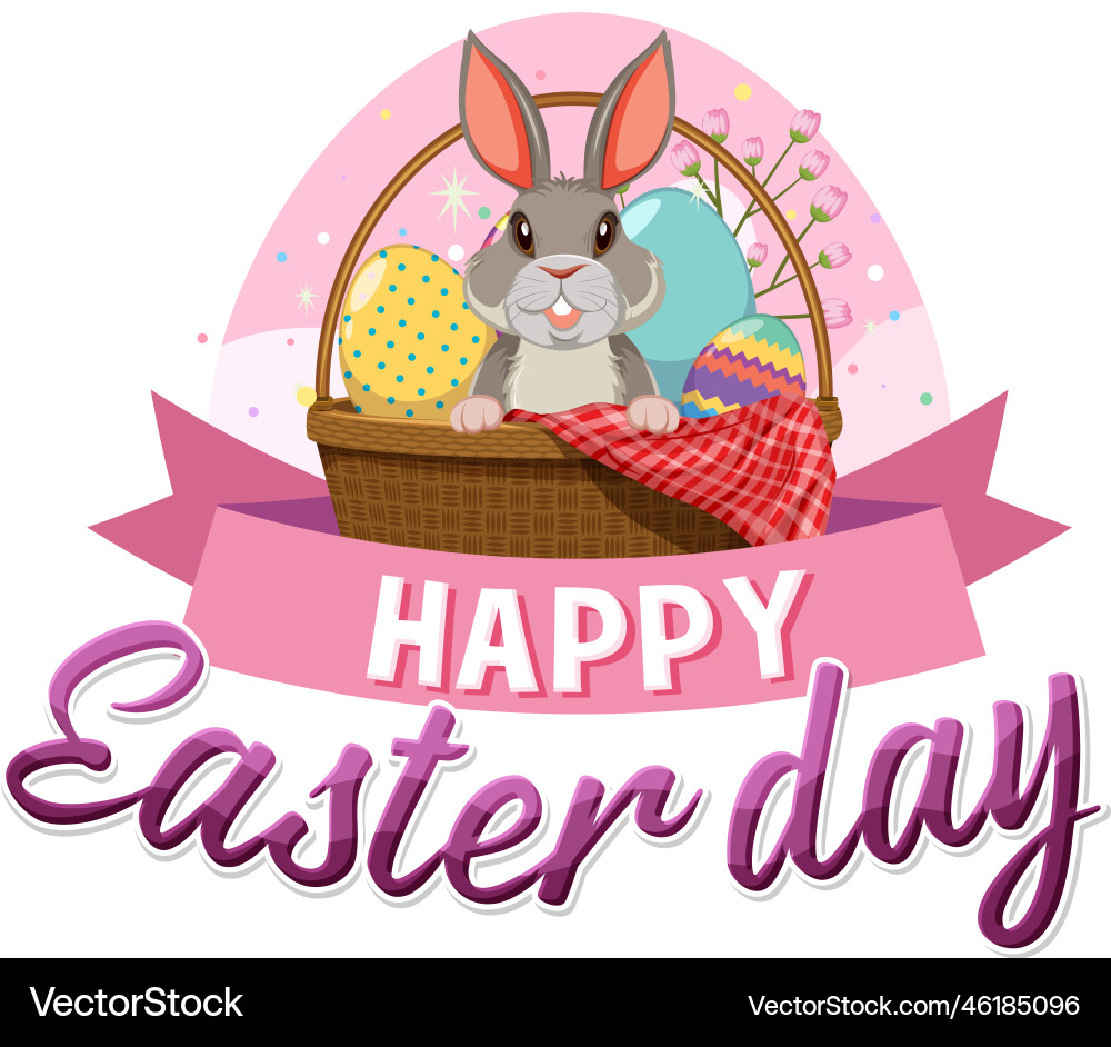 Happy easter with cute bunny for banner or poster Vector Image