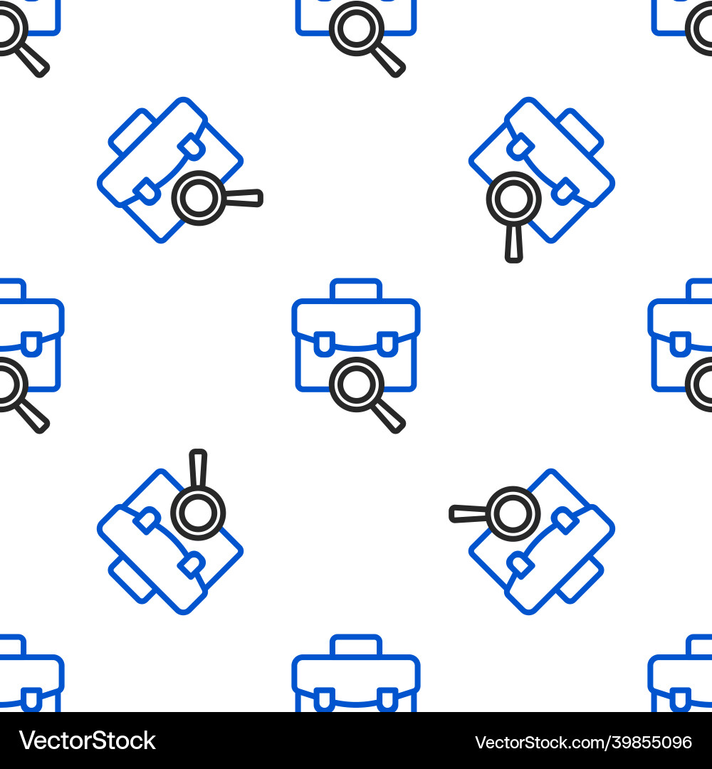 Line magnifying glass with briefcase icon isolated