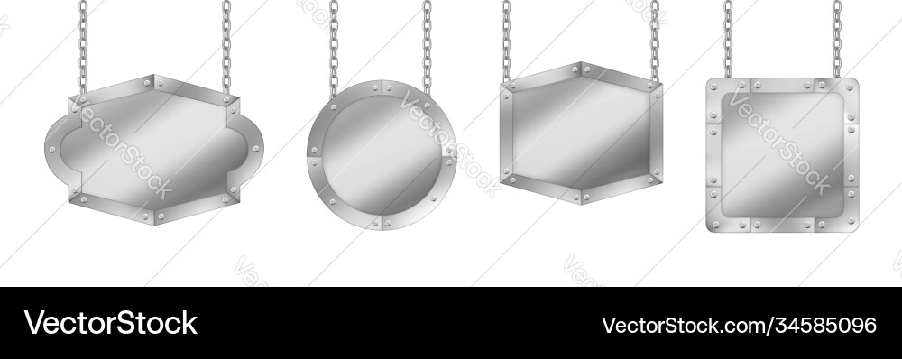 Metal signs silver colored boards hang on chains Vector Image