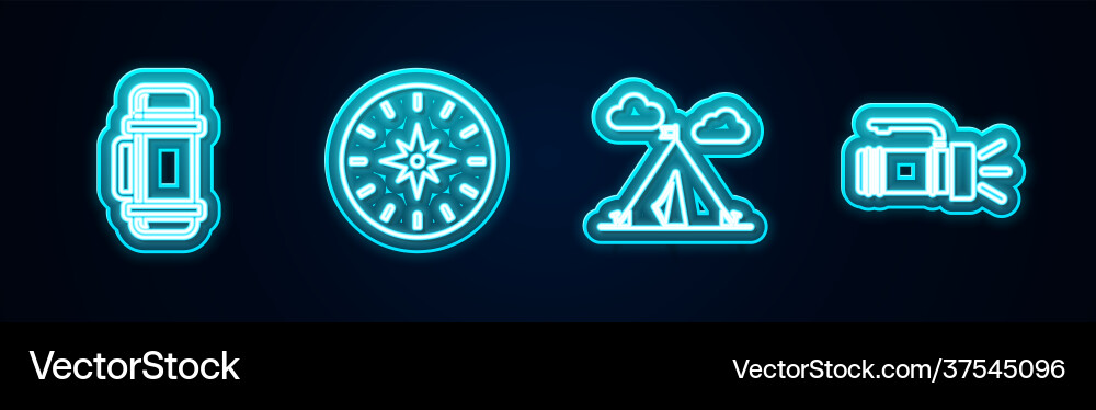 Set line thermos container compass tourist tent Vector Image