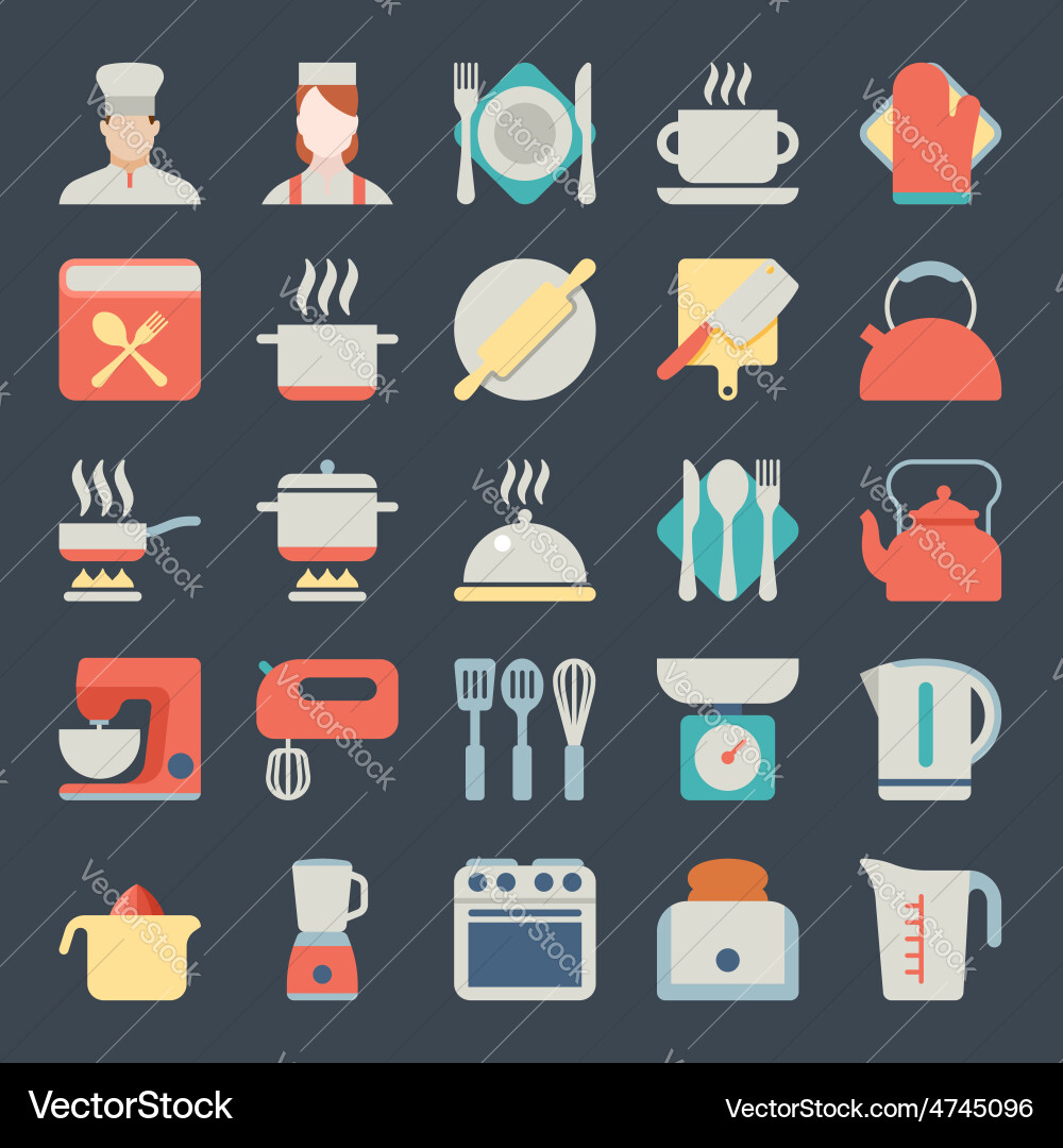 Set of kitchen icons in flat design Royalty Free Vector