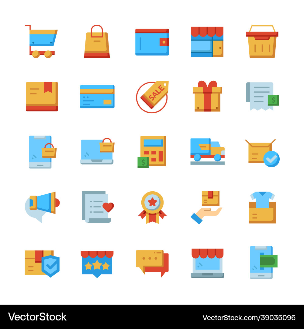 Set shopping icons with flat style Royalty Free Vector Image