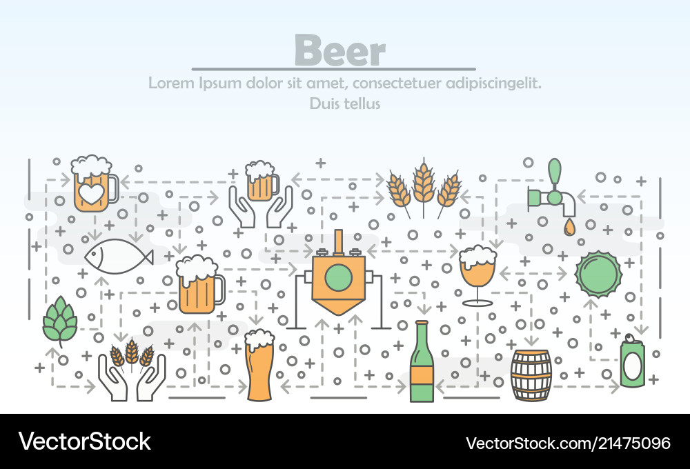 Thin line art beer poster banner template Vector Image