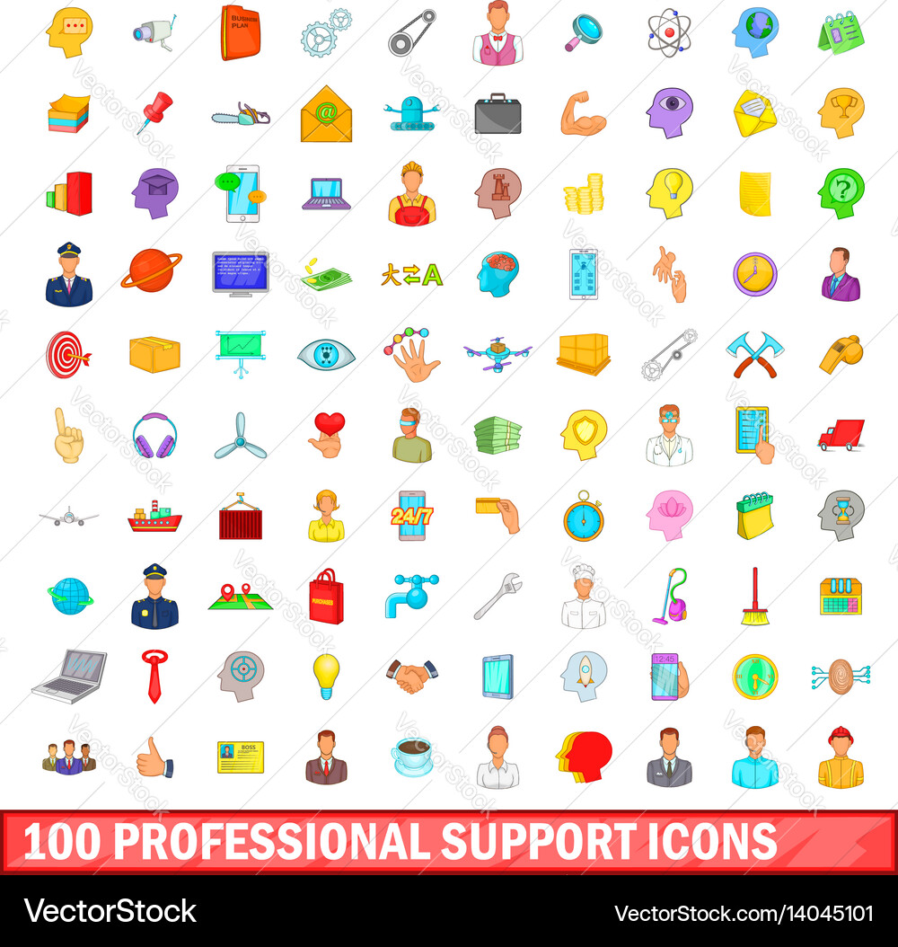 100 professional support icons set cartoon style Vector Image