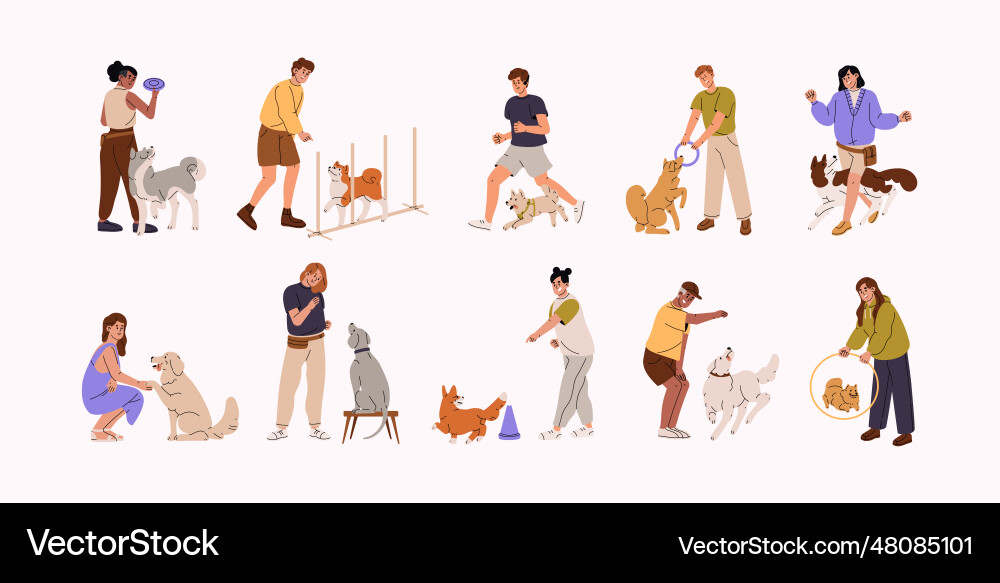 Canine trainers owners training dogs agility Vector Image