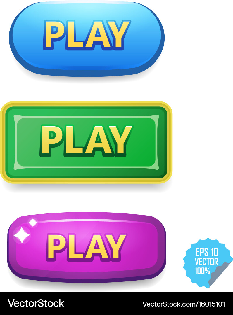 Colorful buttons with play tittle bright Vector Image