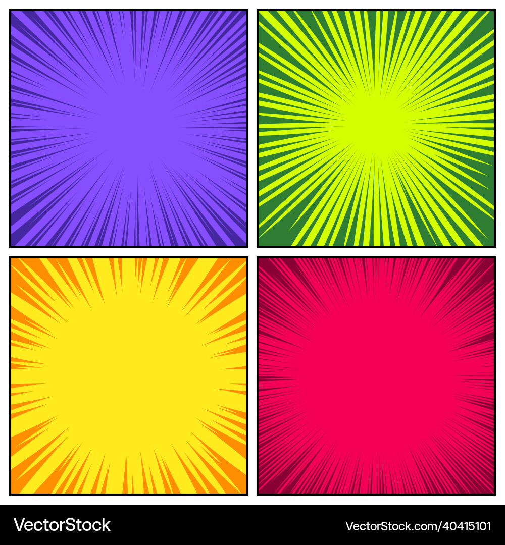 Comic book colorful radial lines collection Vector Image