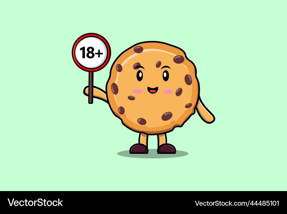 Cute cartoon biscuits holding 18 plus sign board Vector Image