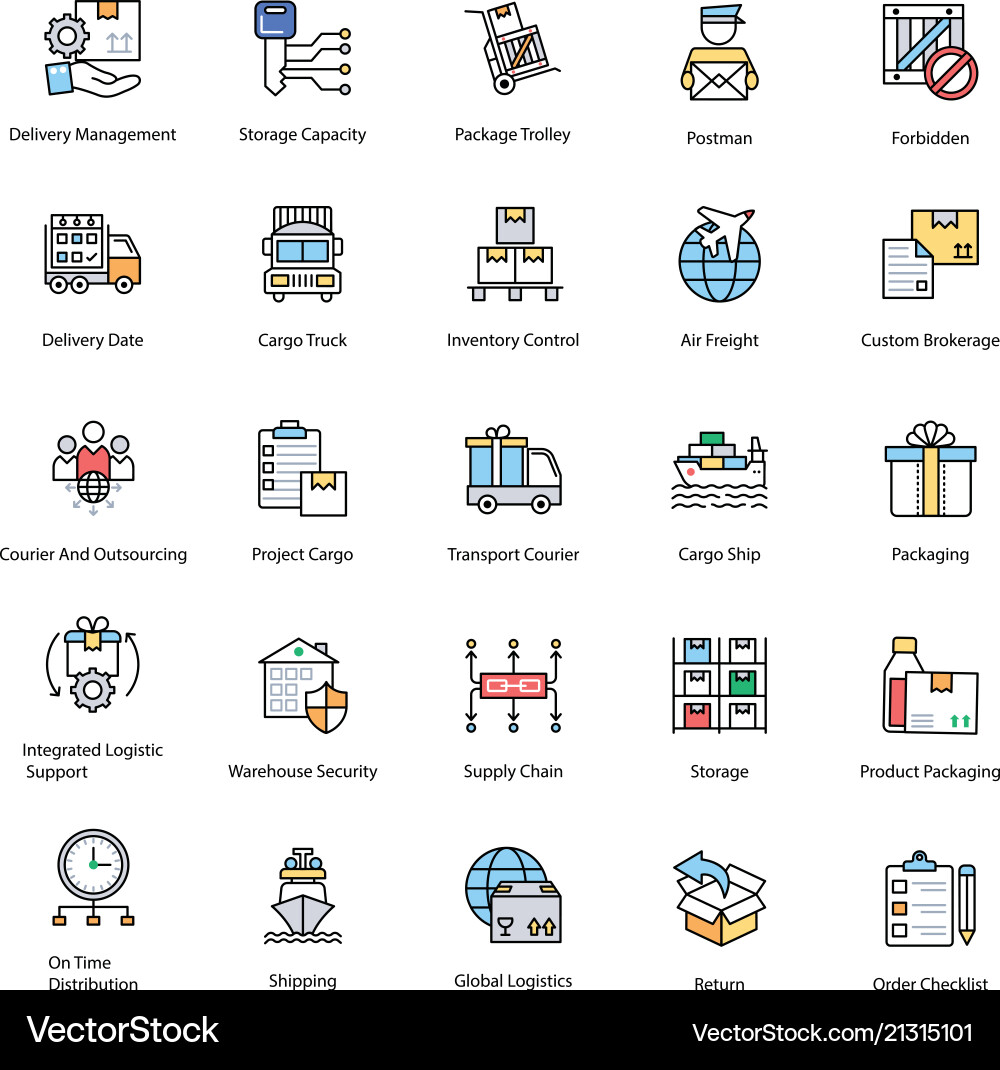Flat icons logistics delivery Royalty Free Vector Image