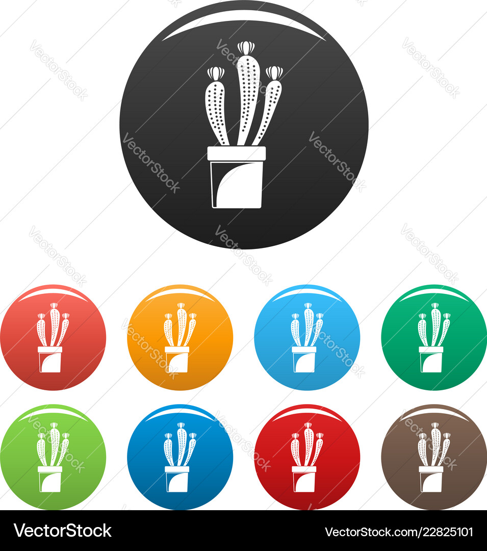 Flower cactus icons set color Royalty Free Vector Image