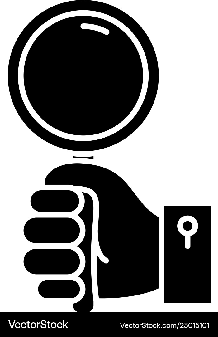 Hand with magnifier black icon sign Royalty Free Vector