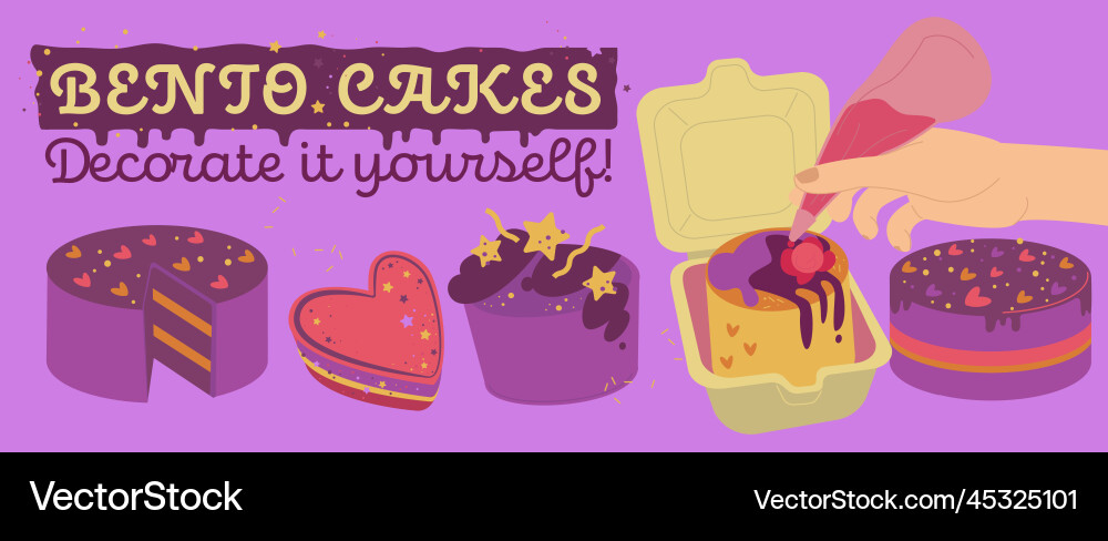 Korean bento mini box cake horizontal poster Vector Image