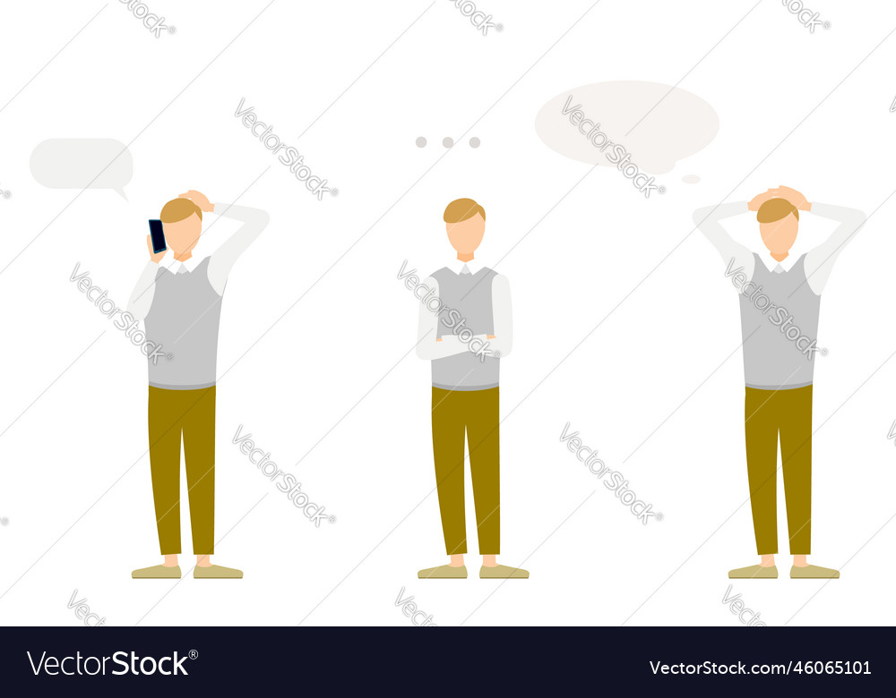 Persons pose set call shut up worry Royalty Free Vector