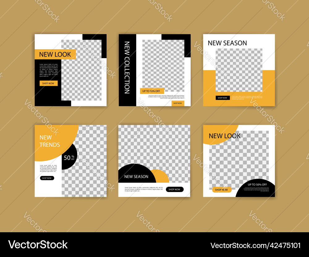 Set of minimal editable square banner templates Vector Image
