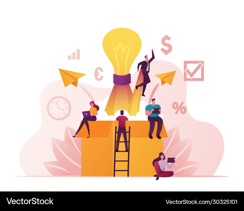 Think outside concept tiny male and female Vector Image