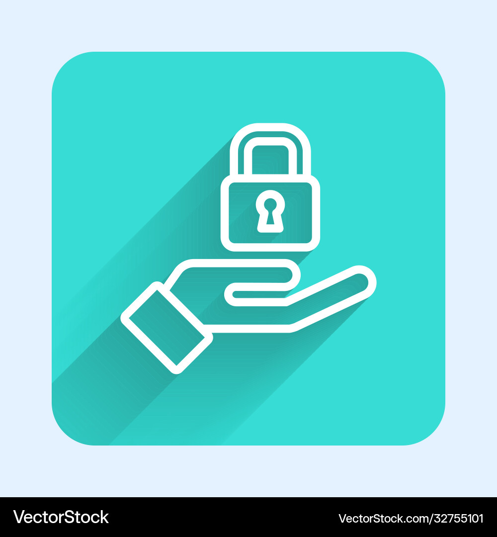 White line lock in hand icon isolated with long Vector Image