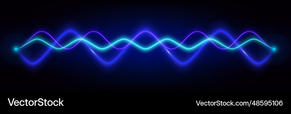 Blue neon audio sound voice wave pulse light Vector Image