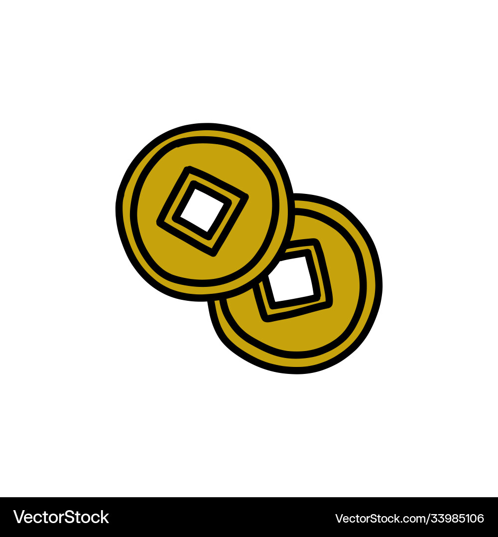 Chinese coin doodle icon color Royalty Free Vector Image