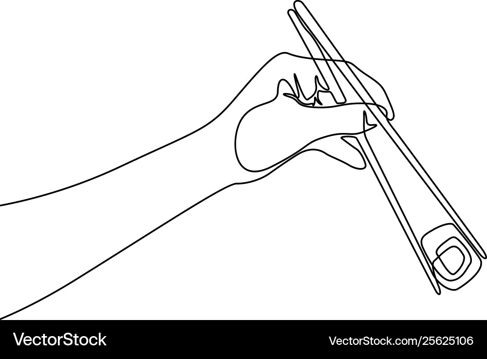 Continuous one line hand holding chopstick to eat Vector Image