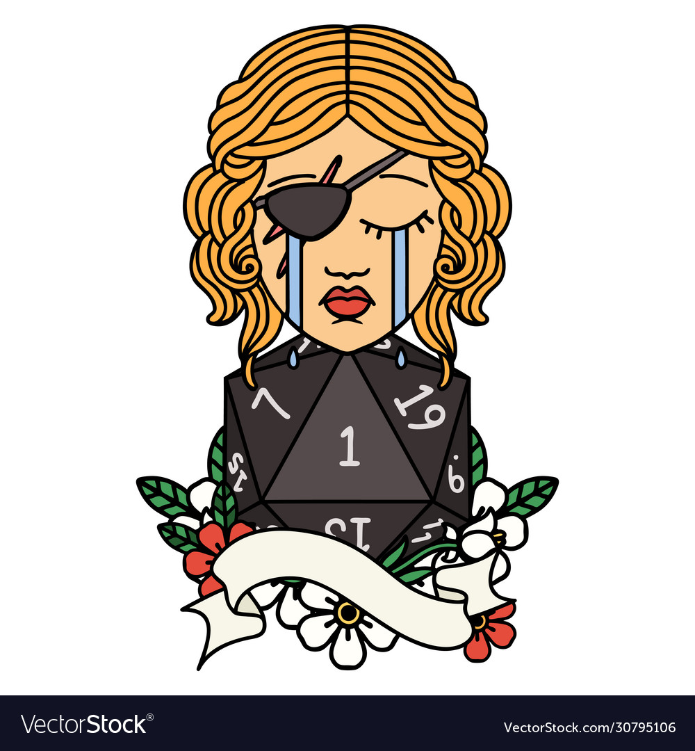 Crying Human Rogue With Natural One D20 Roll Vector Image