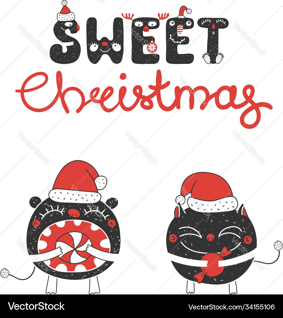 Cute and funny christmas monsters Royalty Free Vector Image