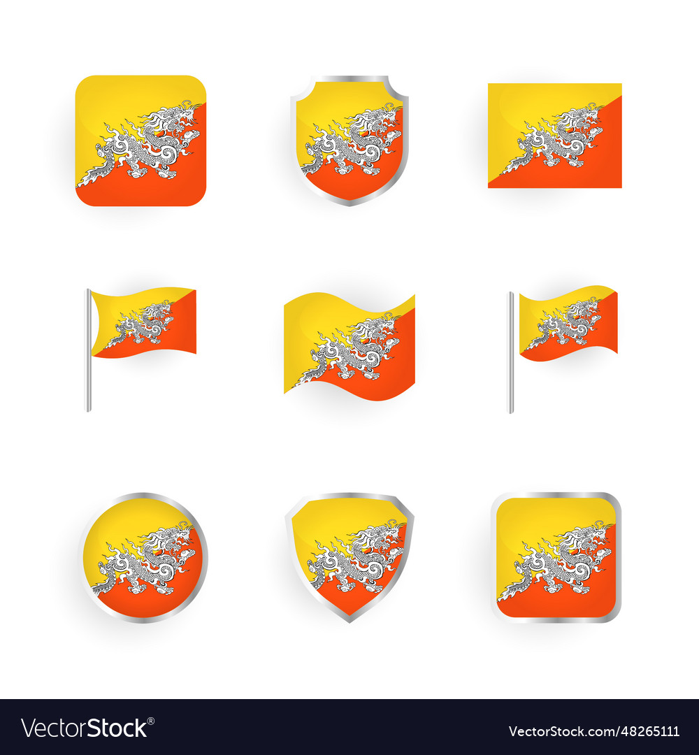 Bhutan flag icons set Royalty Free Vector Image