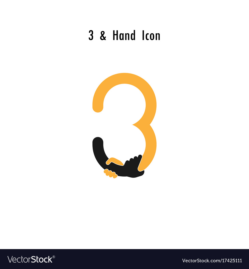 Creative 3- number icon abstract and hands Vector Image