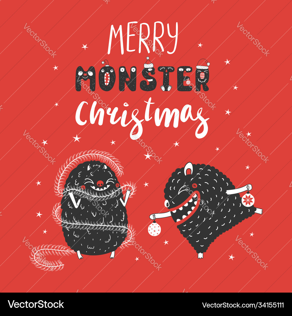 Cute and funny christmas monsters Royalty Free Vector Image