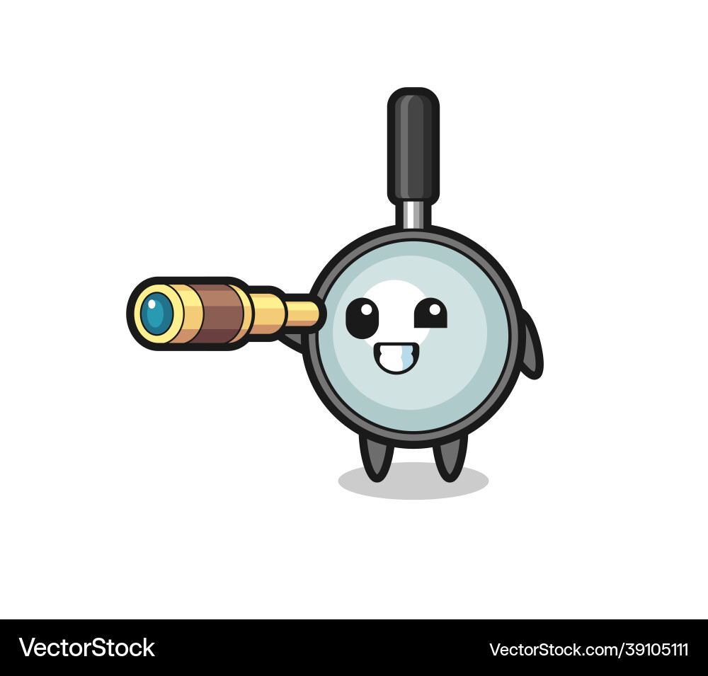 Cute magnifying glass character is holding an old Vector Image