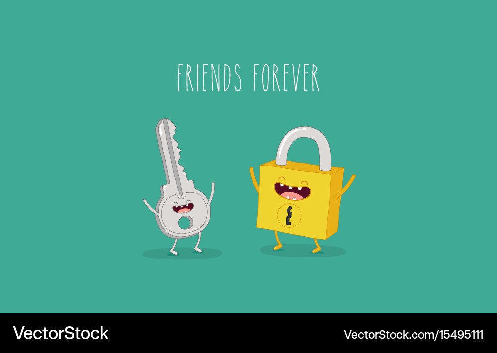 Funny key and lock friends forever Royalty Free Vector Image
