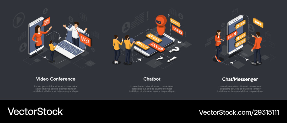 Isometric set of video conference chatbot Vector Image