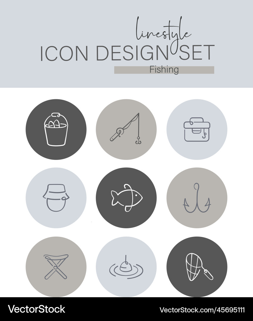 Linestyle icon design set fishing Royalty Free Vector Image