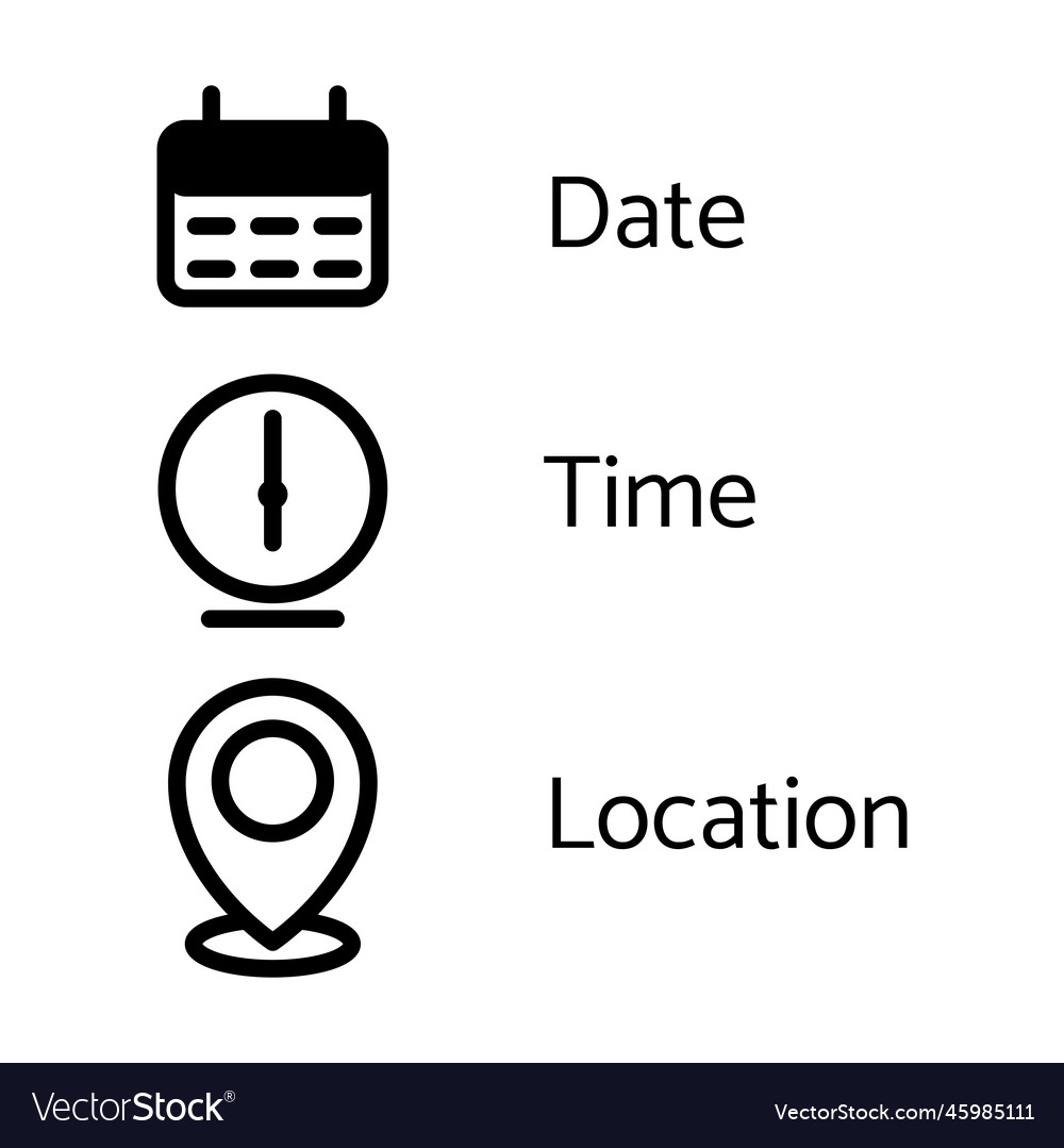Set date time and location icons for graphic Vector Image