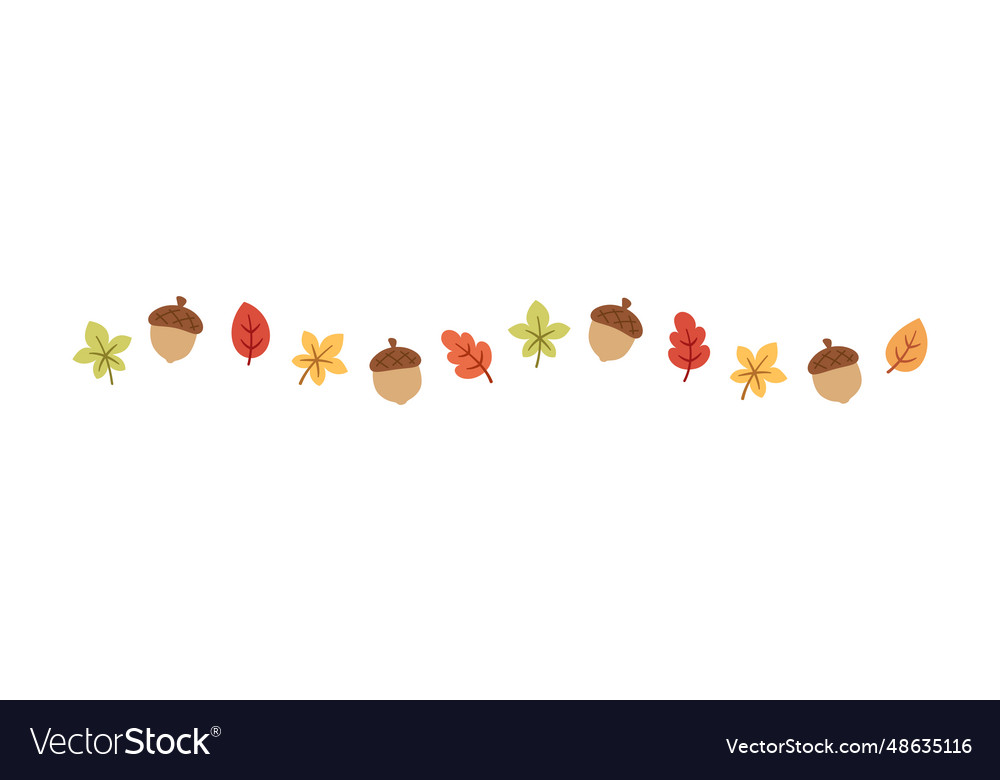 Autumn leaves and acorns separator border Vector Image