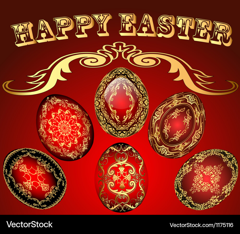 Easter card with the eggs with gold ornament Vector Image