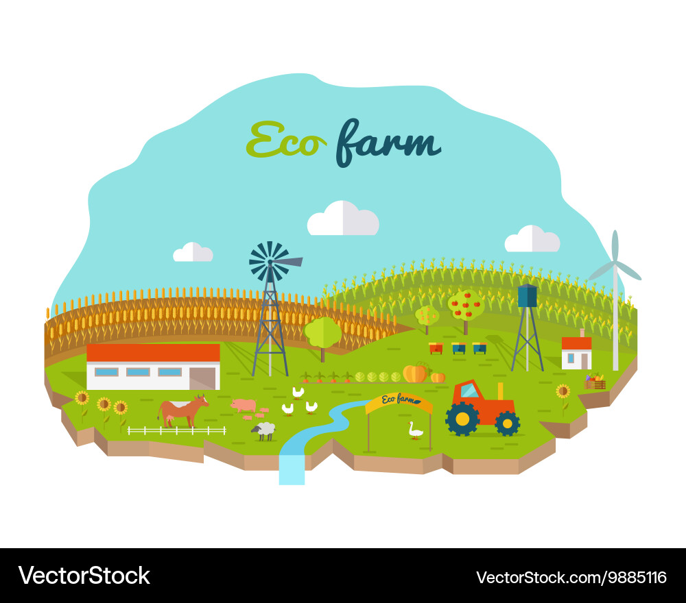 Eco Farm Conceptual in Flat Style Design Vector Image