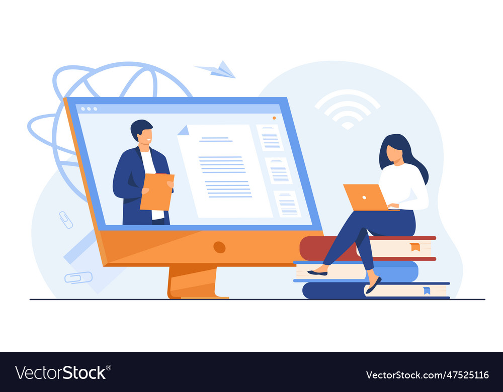 Female student listening webinar online Royalty Free Vector Female student listening webinar online Royalty Free Vector