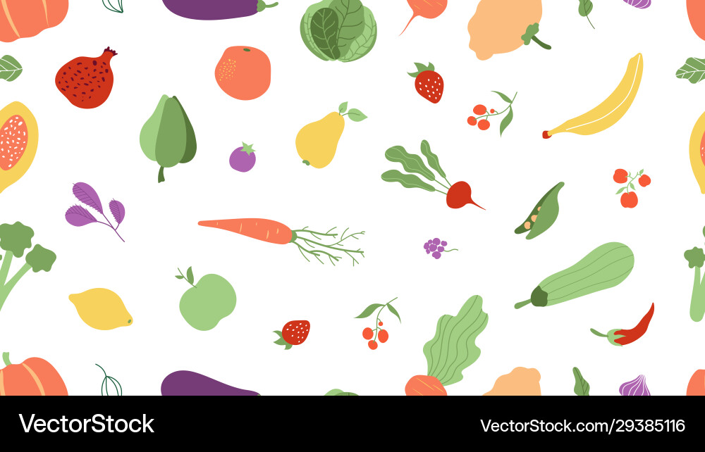 Fresh food seamless pattern vegetables fruits Vector Image