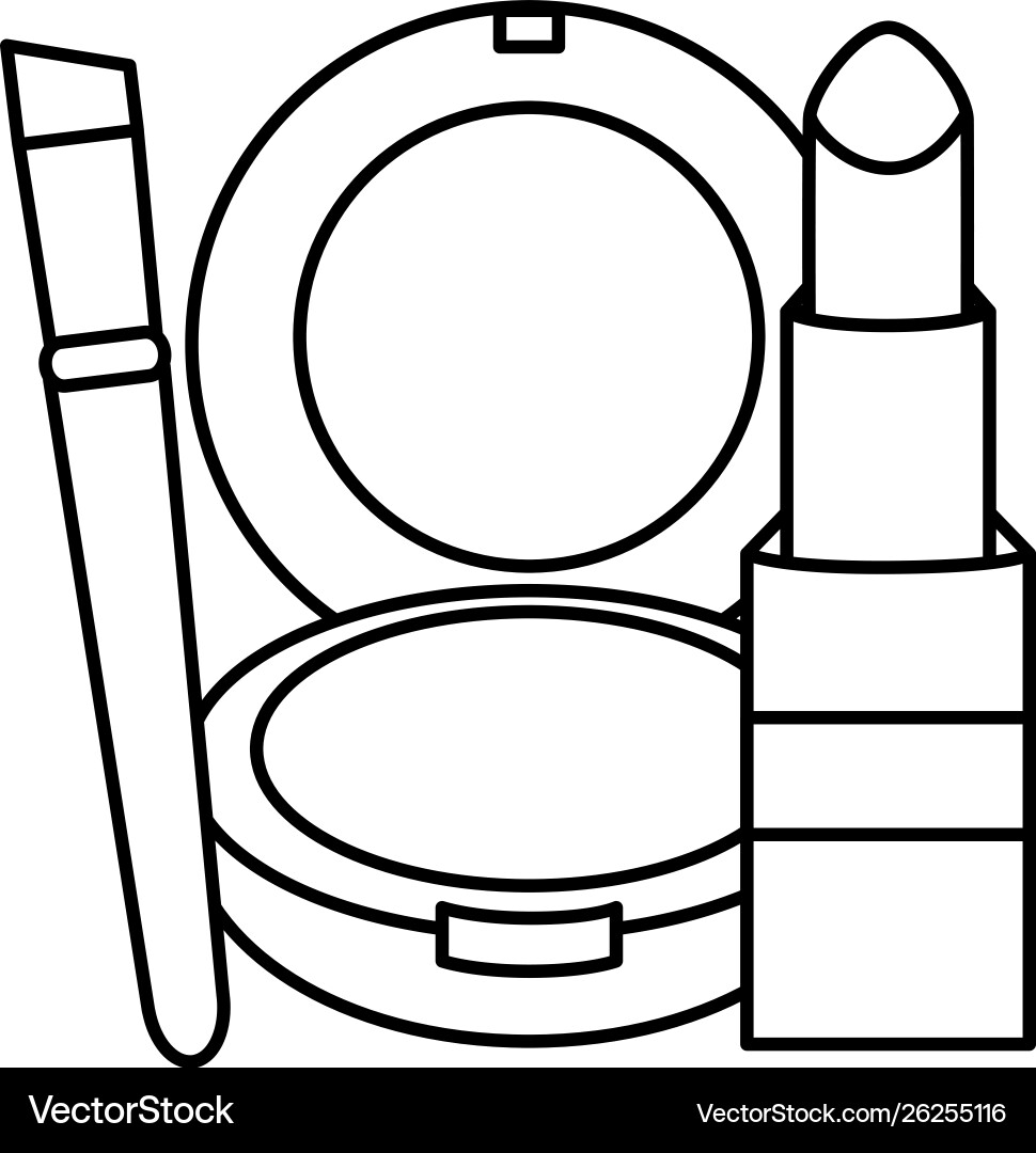 Lipstick and blush powder make up drawing Vector Image