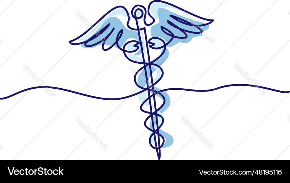 Medical symbol caduceus continuous one line Vector Image