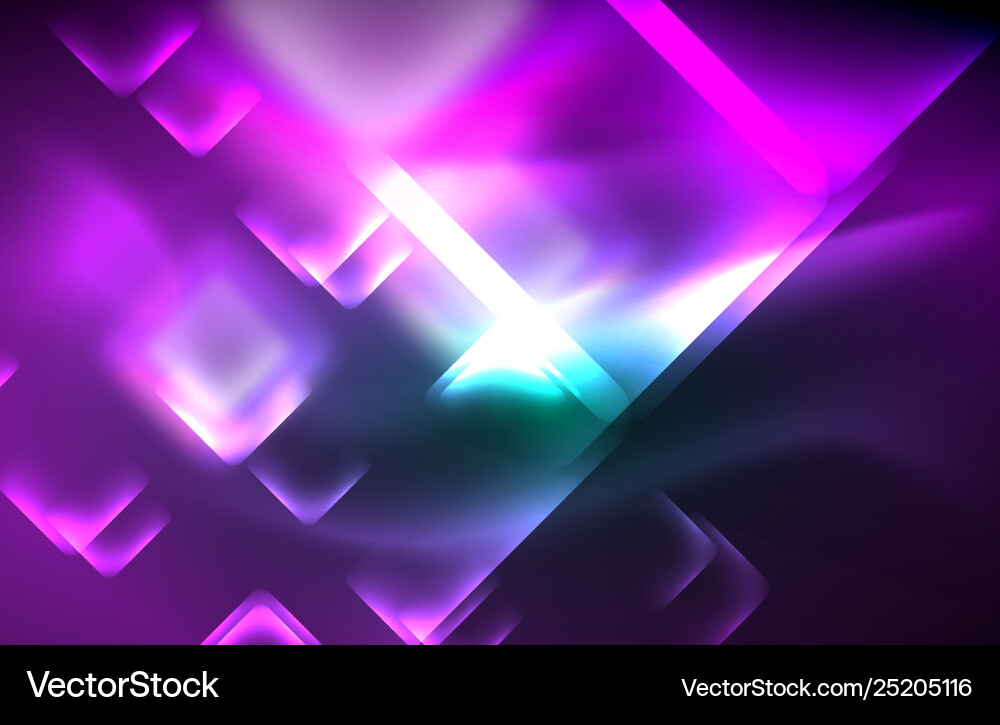Neon square and line lights on dark background Vector Image
