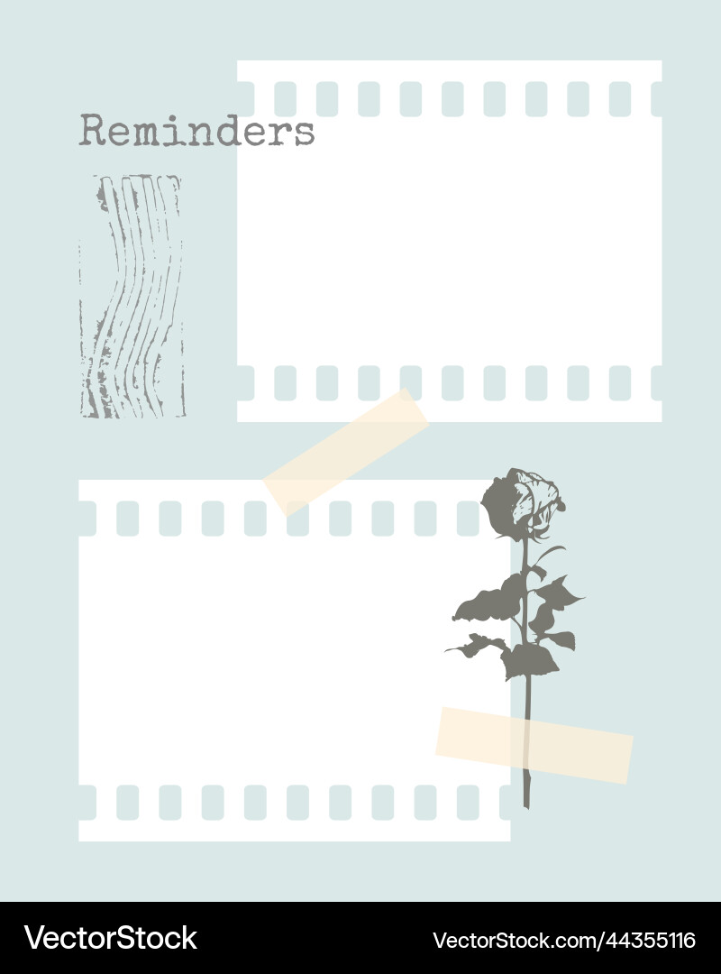 Reminder template vintage collage blank with rose Vector Image