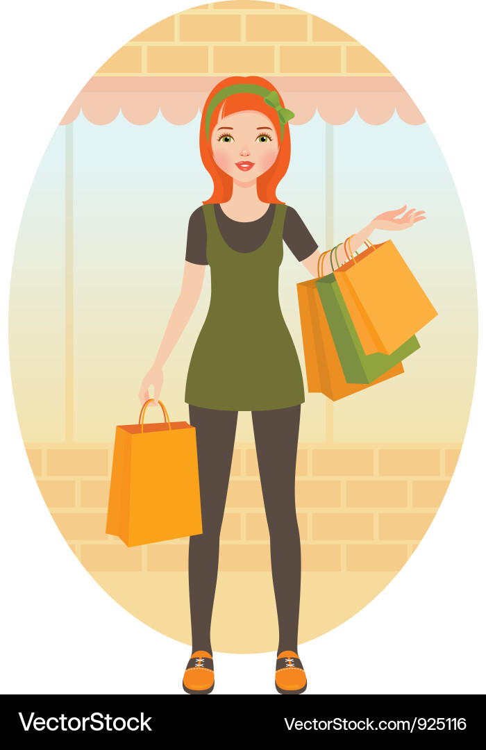 Shopping Woman at Storefront Royalty Free Vector Image