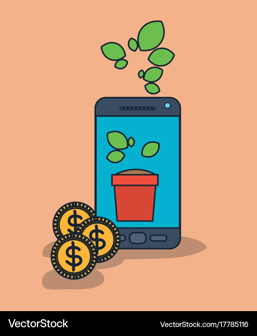 Smartphone device with plant pot in screen Vector Image