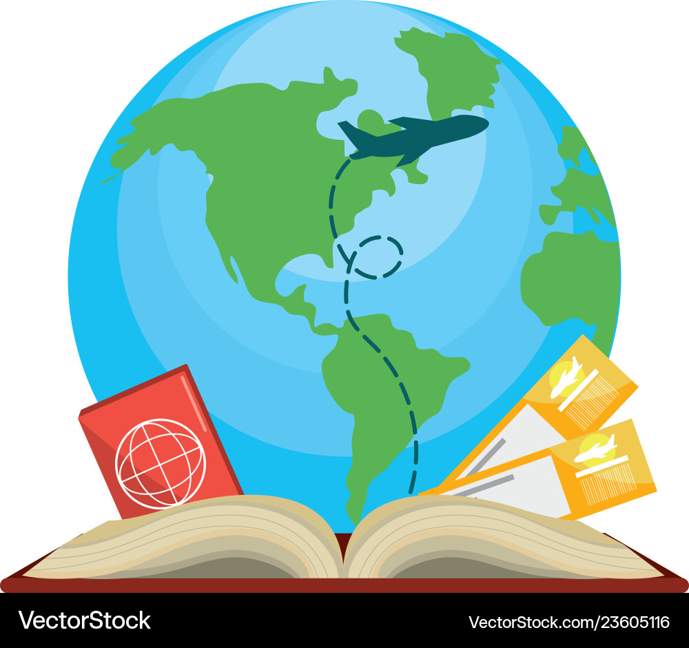 Travel items and book icon Royalty Free Vector Image