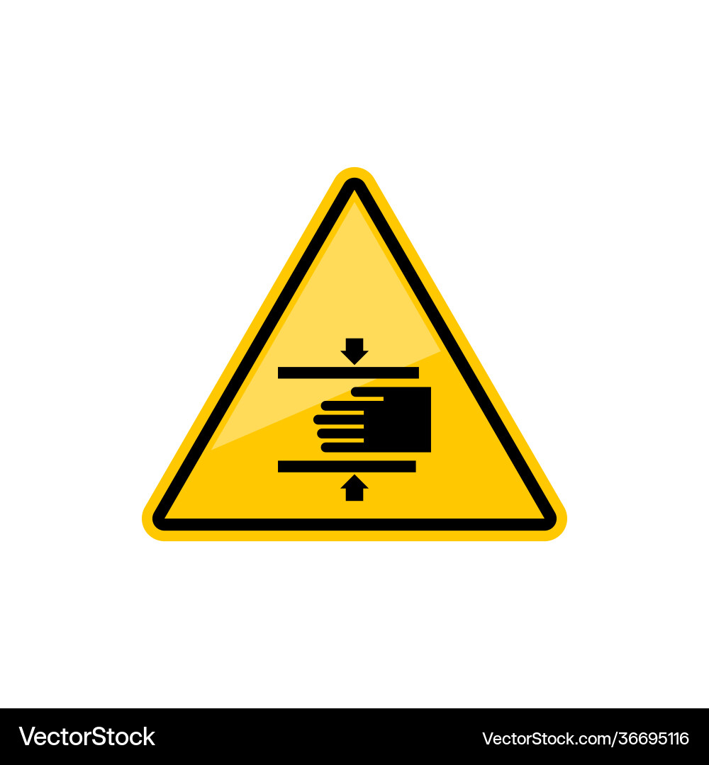 Warning crushing sign isolated hand crash beware Vector Image