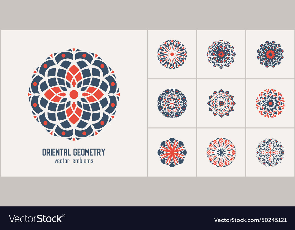 Arabic circular geometric emblems set Royalty Free Vector