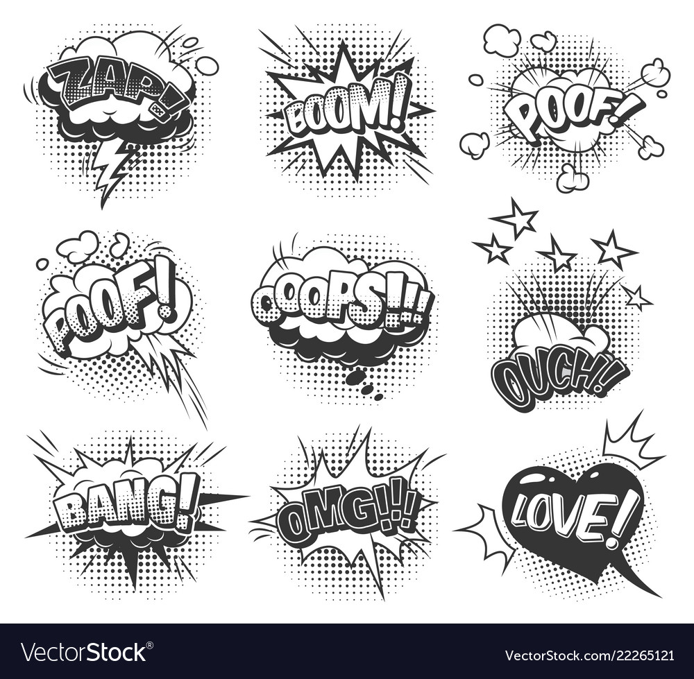 Comic speech bubbles dynamic set Royalty Free Vector Image