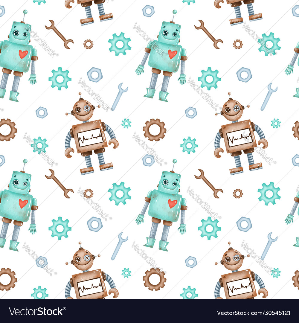 Cute cartoon robots seamless pattern Royalty Free Vector